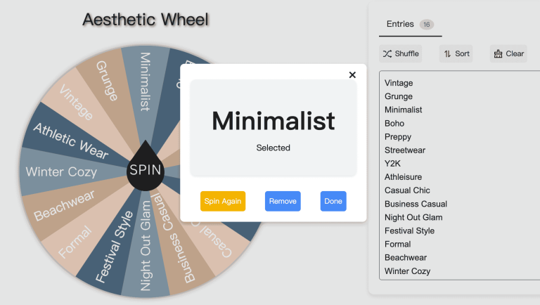 Aesthetic Wheel: Random Picker from Outfit to Clothing - YourSpinner